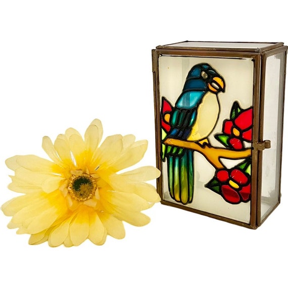 Vintage Stained Glass Parrot Jewelry Box - Mid-Centur… - Gem