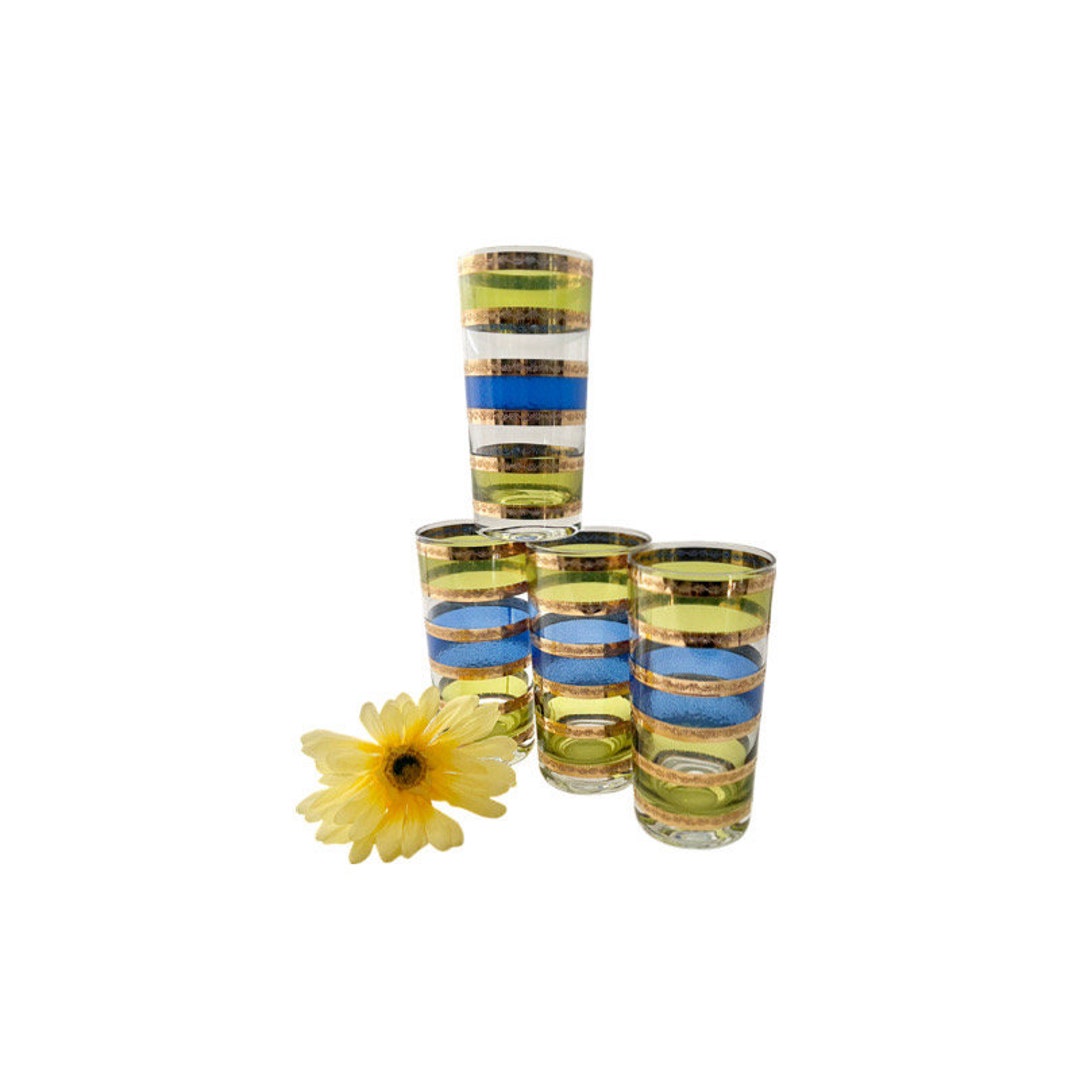 Vintage Culver Rondo Highball Glasses: 22K Gold Barware, Set of 4 - Etsy