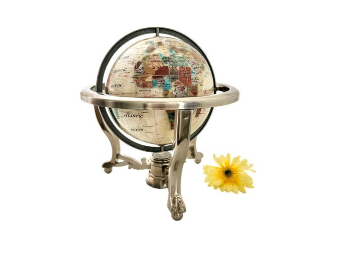 RARE Vintage World Globe Semi-precious Gemstone Inlay 16” Tall ...