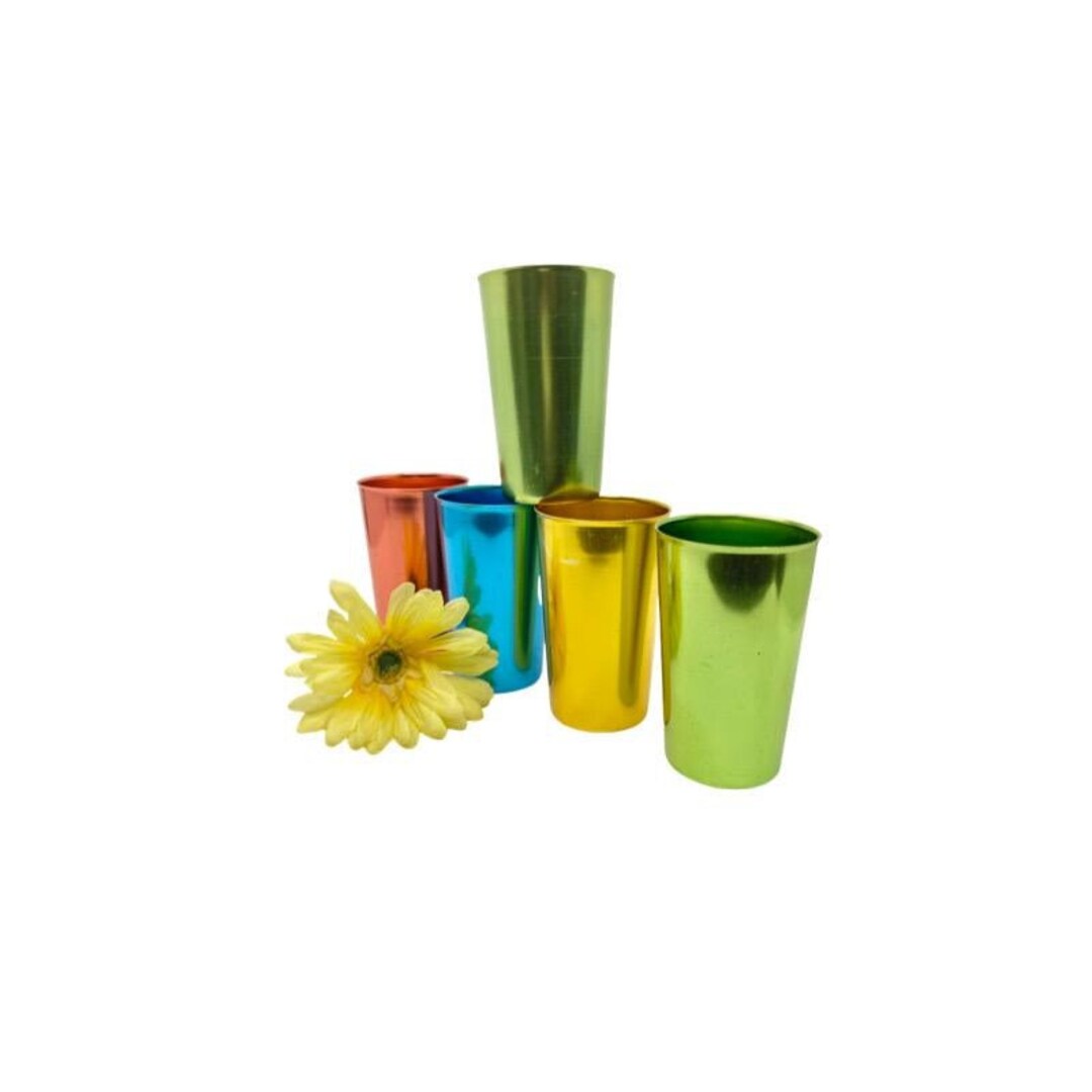 Vintage Colorful Aluminum/metal Cups / 1950's Bascal 5 Piece Set of 10 ...