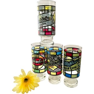 Vintage SET of 4 Stained Glass Beer Glasses / 1970s Beer Glasses ...