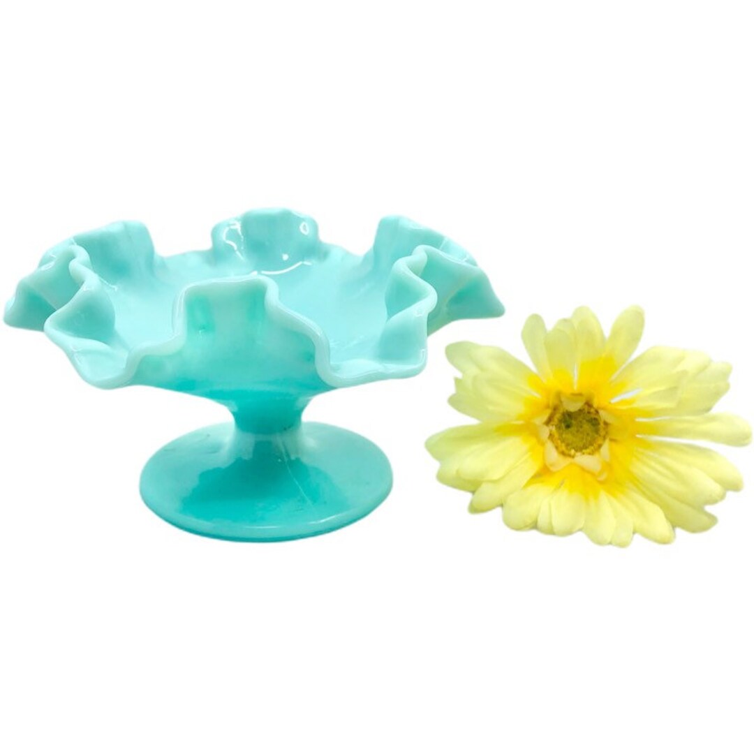 Vintage BEAUTIFUL Fenton Blue Opaline Glass Compote/pedestal Ruffled ...
