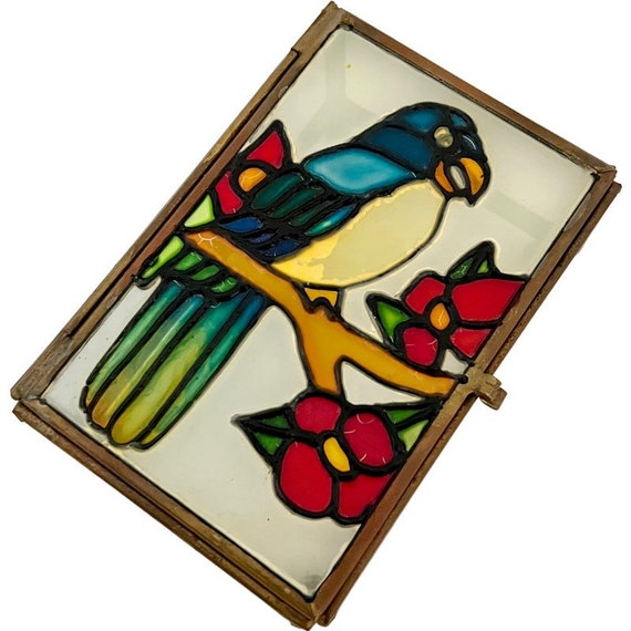 Vintage Stained Glass Parrot Jewelry Box - Mid-Centur… - Gem