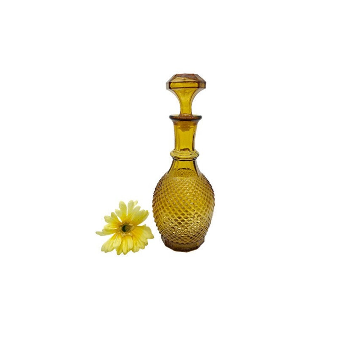 Vintage Amber Diamond Point Empoli Decanter / 1960's Amber Collectible ...