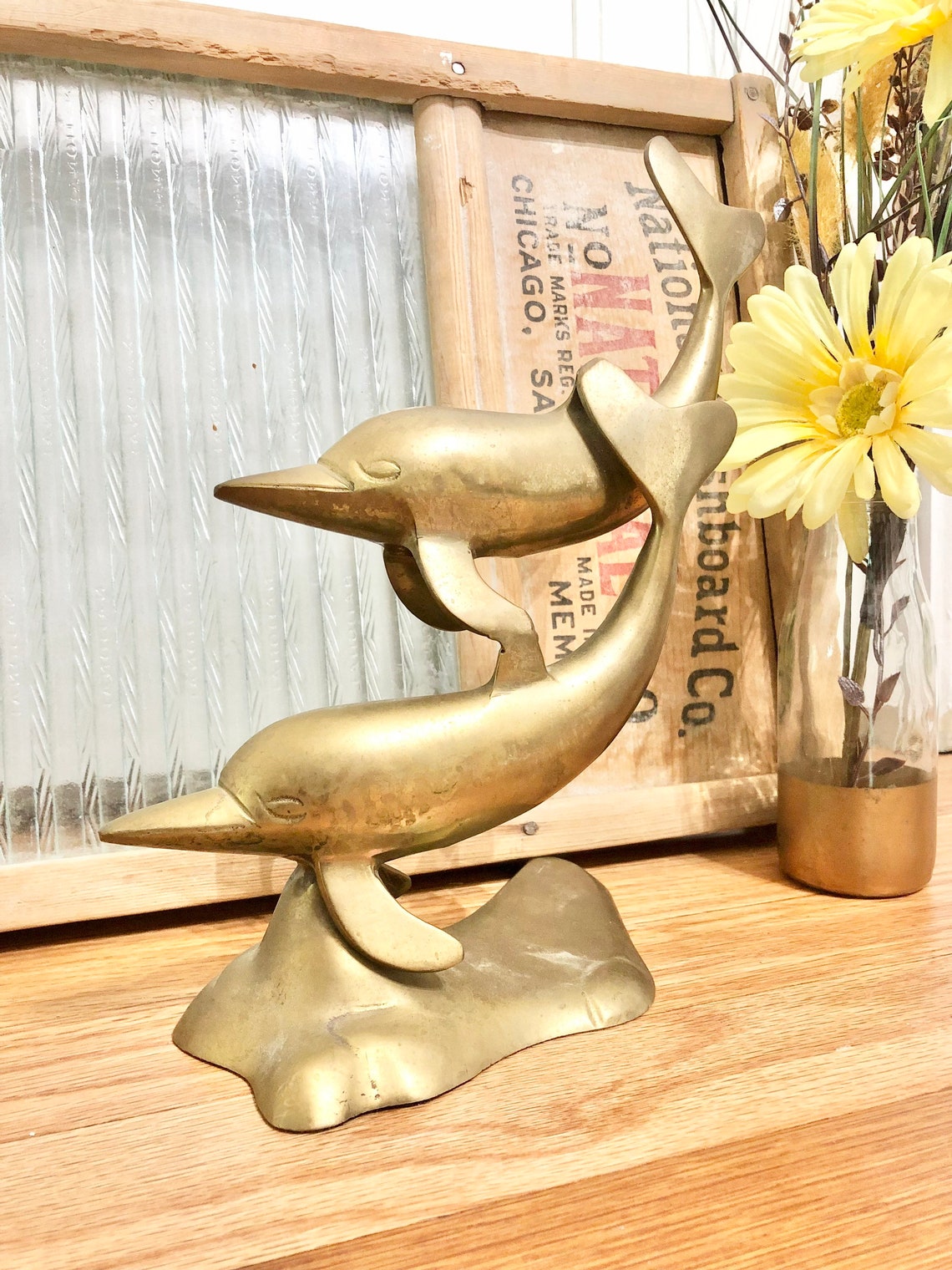 Vintage Brass Dolphin Statue / Mid Century Brass Dolphins / - Etsy