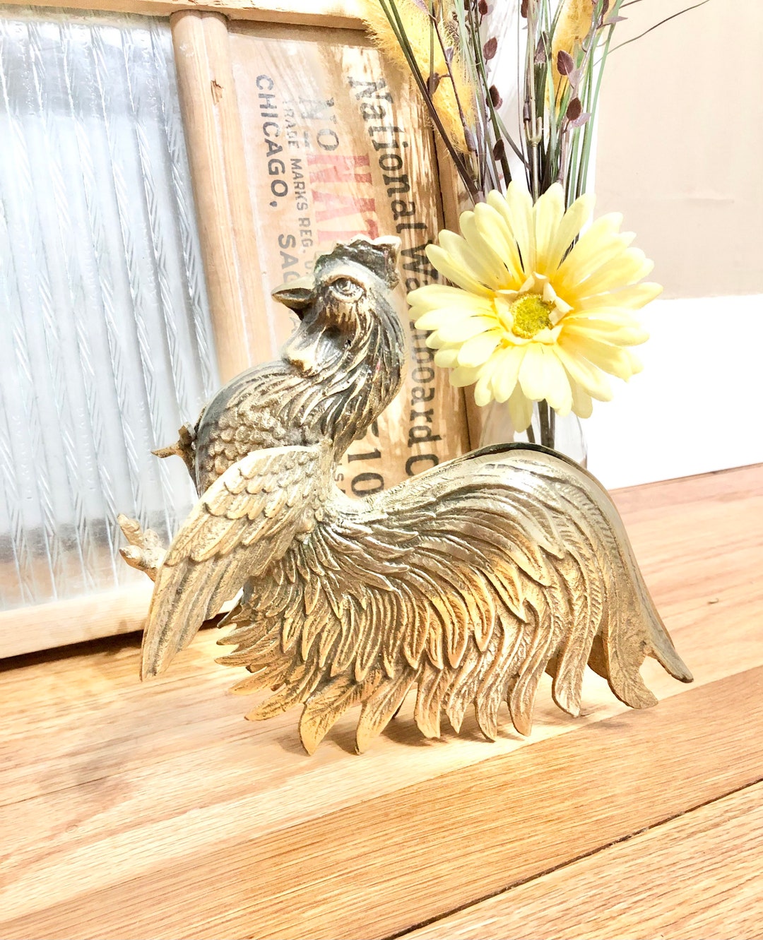 Vintage Brass Big Metal Rooster / Mid-century Brass Rooster / Unique ...