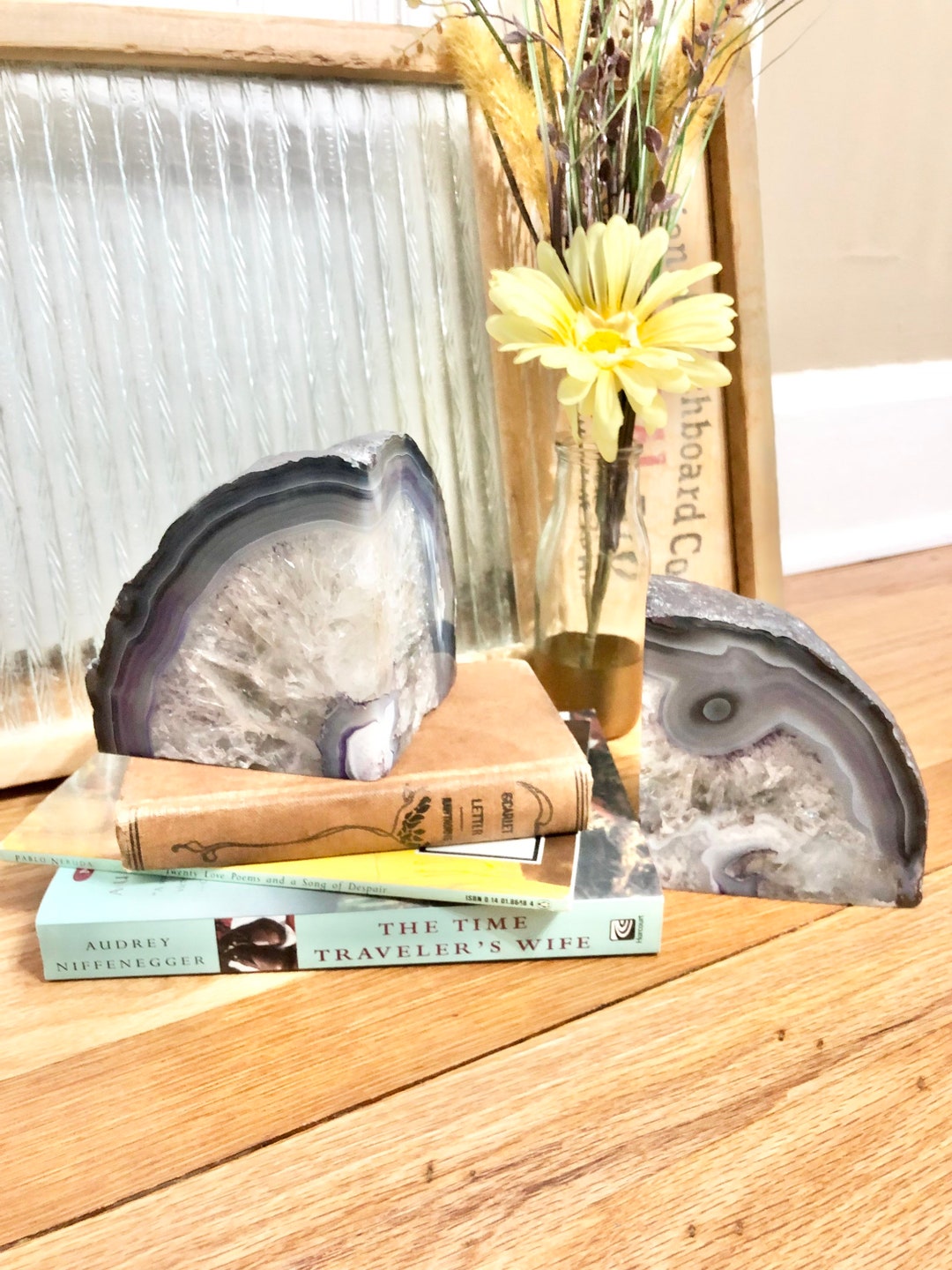 Vintage Agate Geode Bookends: Accented With Amethyst - Etsy