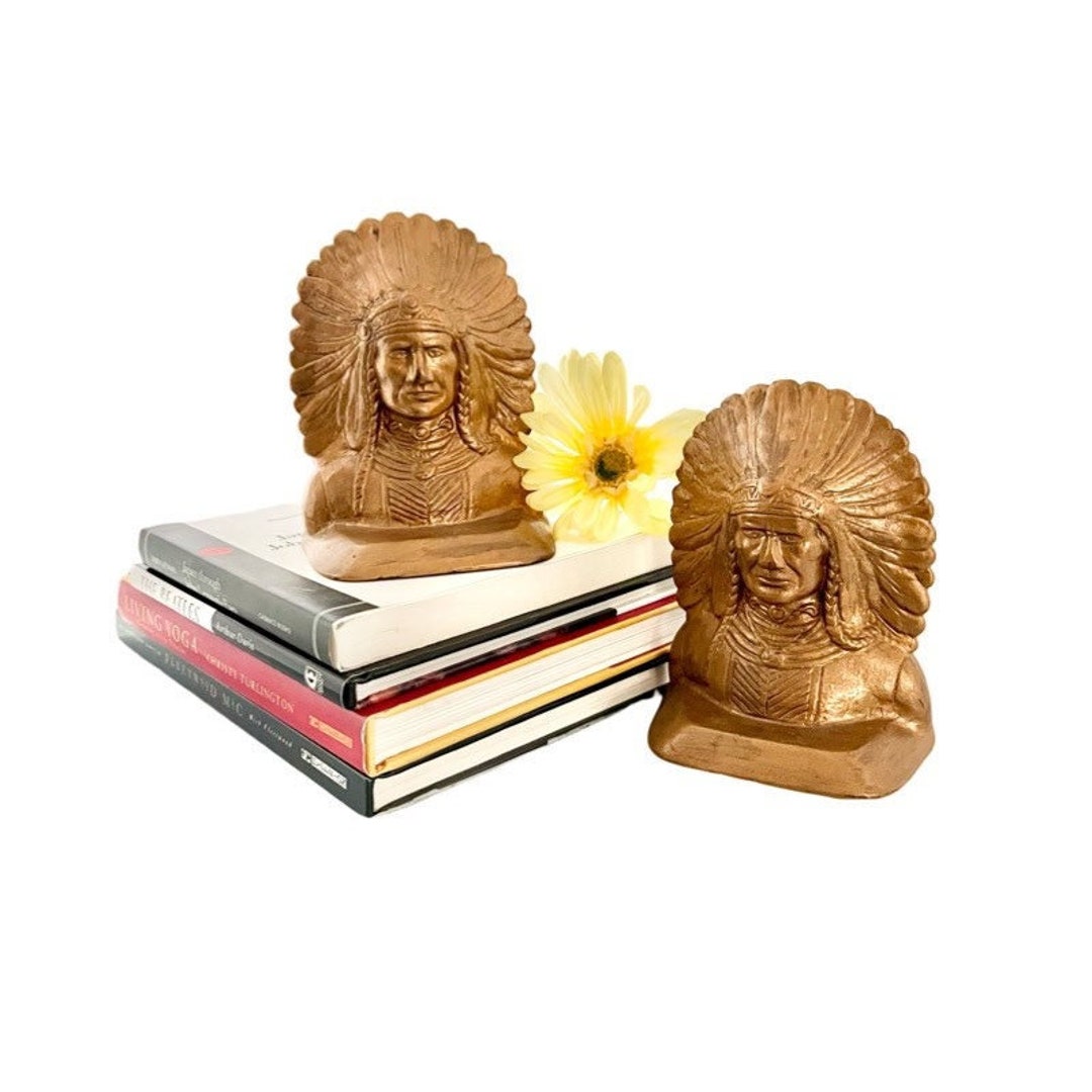 Vintage Indian Chief Bookends / Mid-century Modern Indian Chief Cast ...