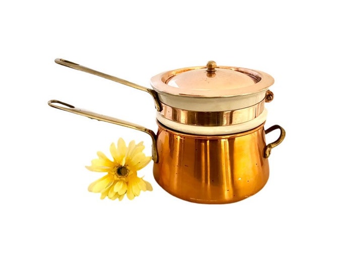 Vintage STUNNING Double Boiler / Solid Copper and Porcelain Double ...