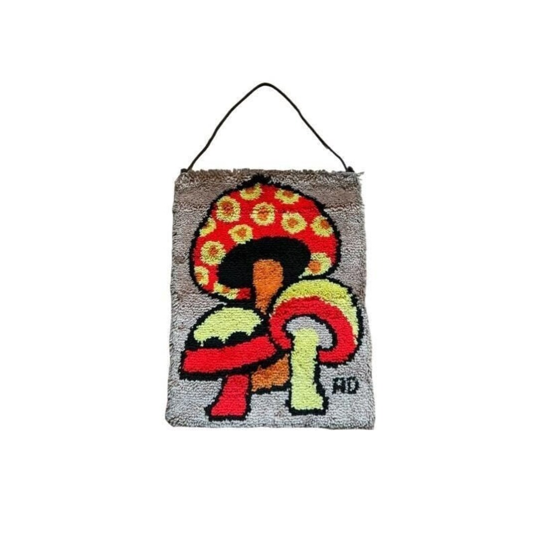 Vintage Large Latch Hook Mushroom Wall Art / Latch Hook Wall Rug Décor ...