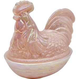 Vintage Fenton Pink Iridescent Glass Rooster on Nest Covered Dish - Etsy