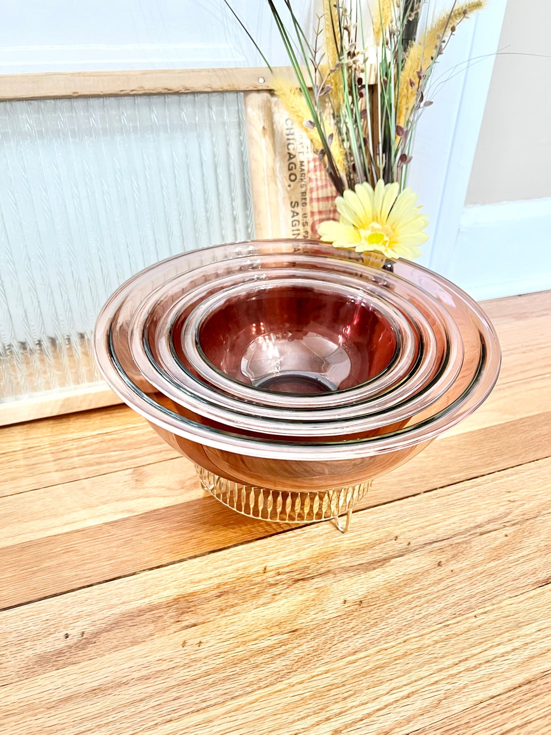 Vintage Cranberry Pyrex Mixing Bowls: Ribbed Nested Set of 4 - Etsy