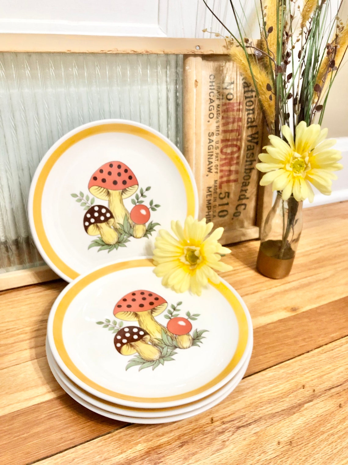 RARE Vintage / Retro Merry Mushroom SET of 4 Dinner Plates 9 | Etsy