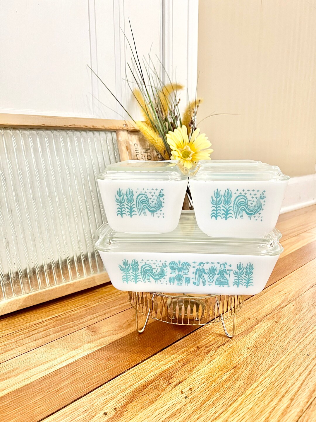 Pyrex Butterprint Refrigerator SET of 4 / Vintage Pyrex Amish Farmer ...