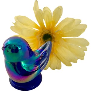 Vintage Blue Bird of Happiness Carnival Glass Bird by Terra Studios / 1980’s Signed Terra ...