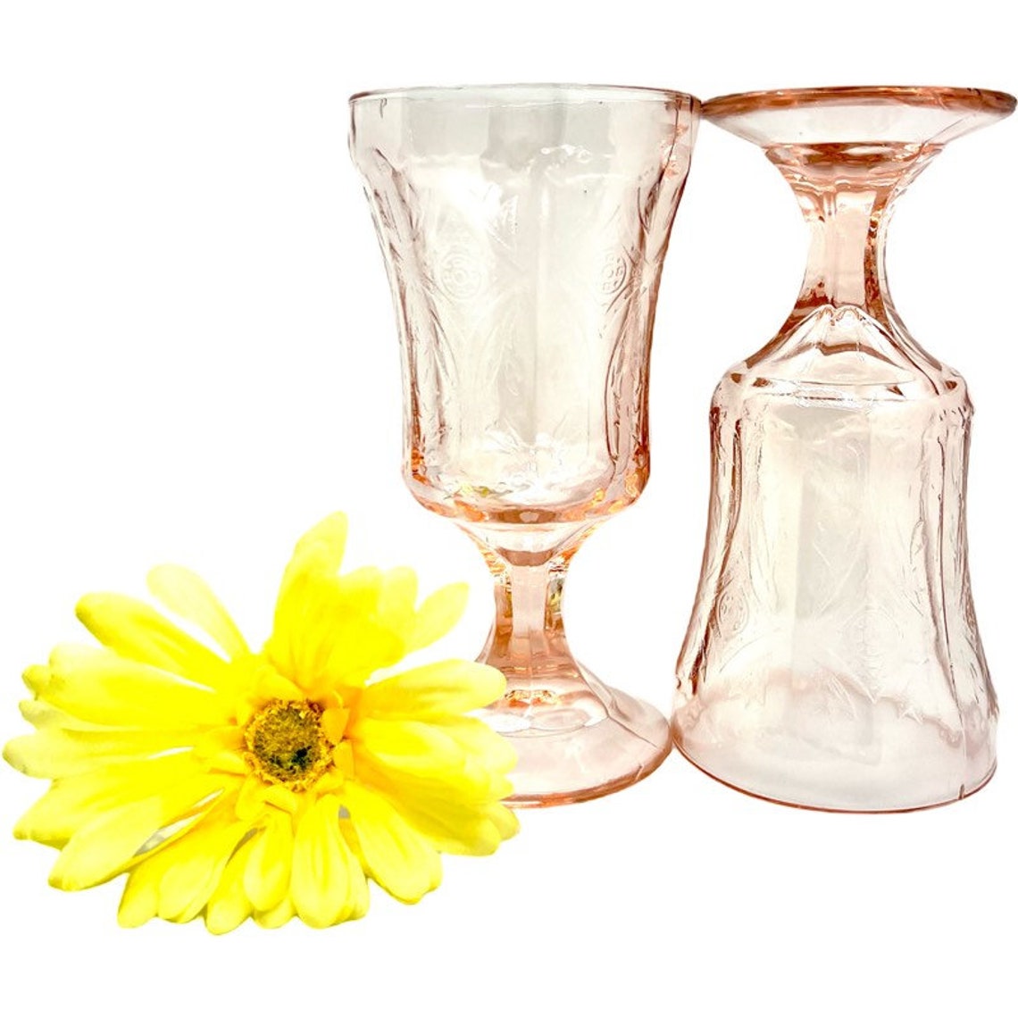 Vintage Indiana Glass Company Set of 2 PINK Footed Madrid - Etsy