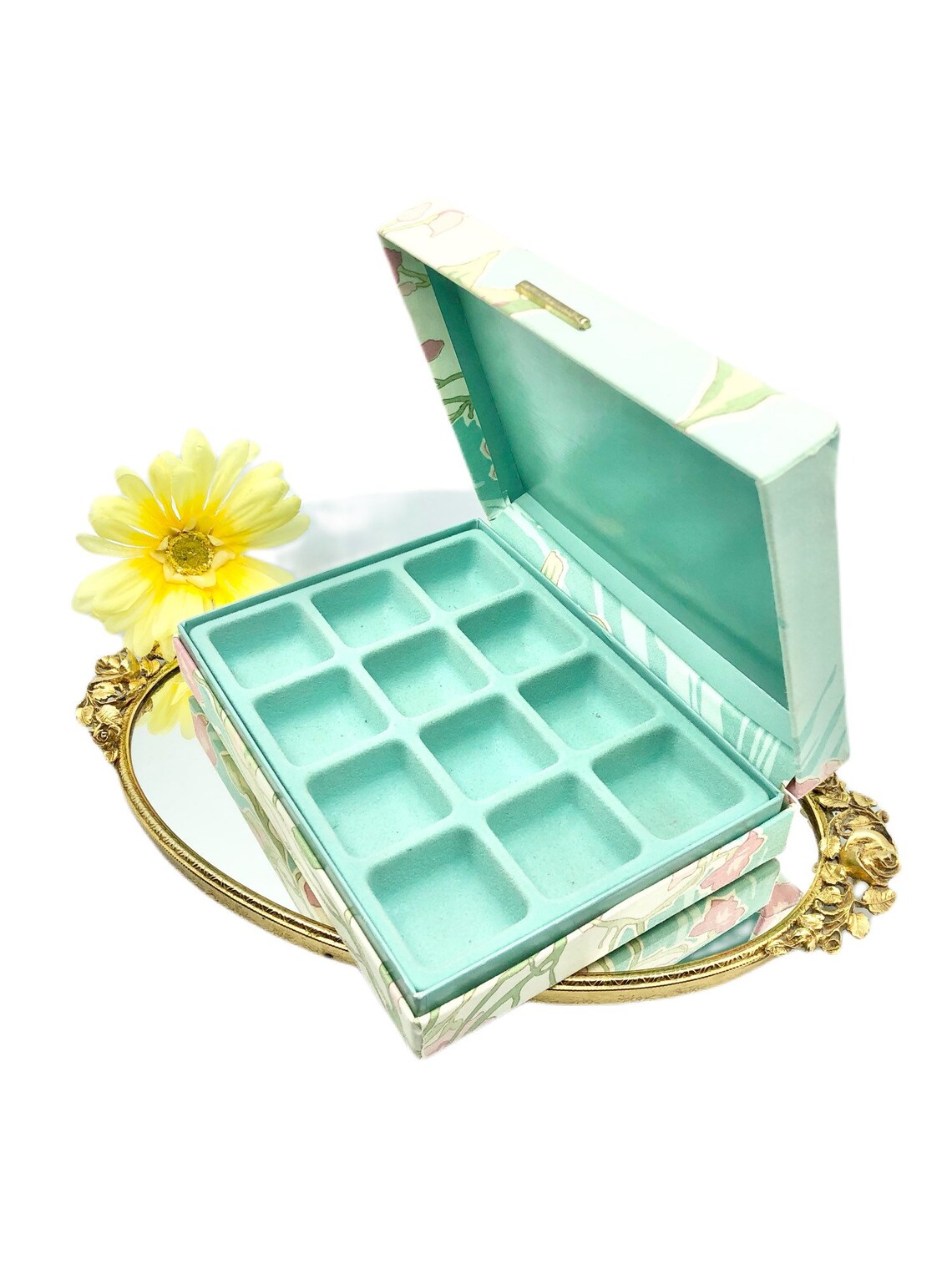 Vintage Large Floral Fabric Jewelry Box With Divided Inserts / - Etsy