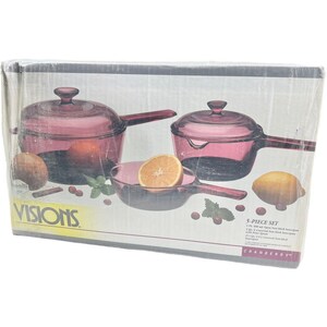 New Vintage COMPLETE VISION Cranberry Corning Ware/pyrex 5 Piece ...
