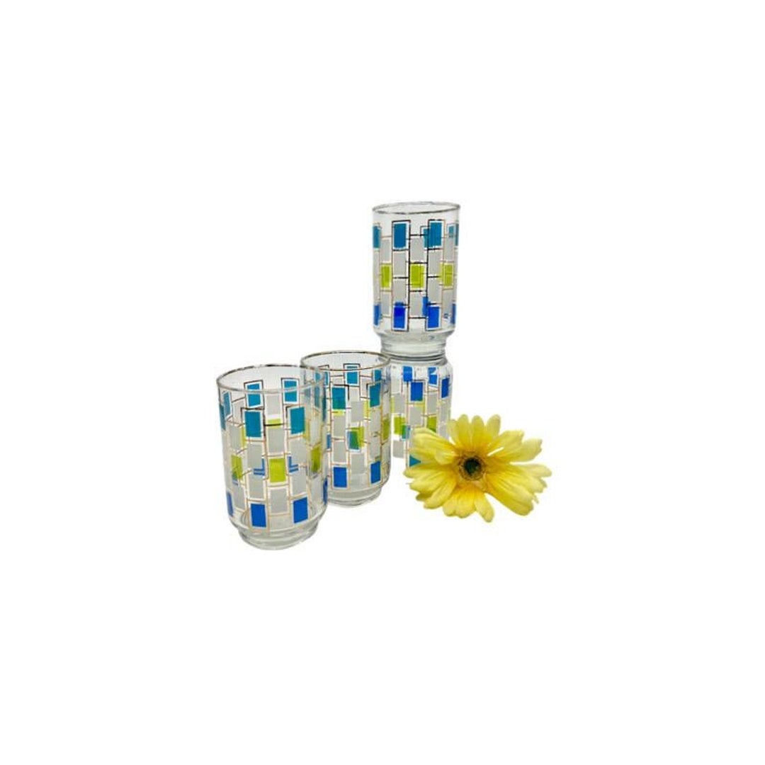 Vintage Libbey Nordic Glasses Set: Mid-century Geometrical 22kt Gold ...