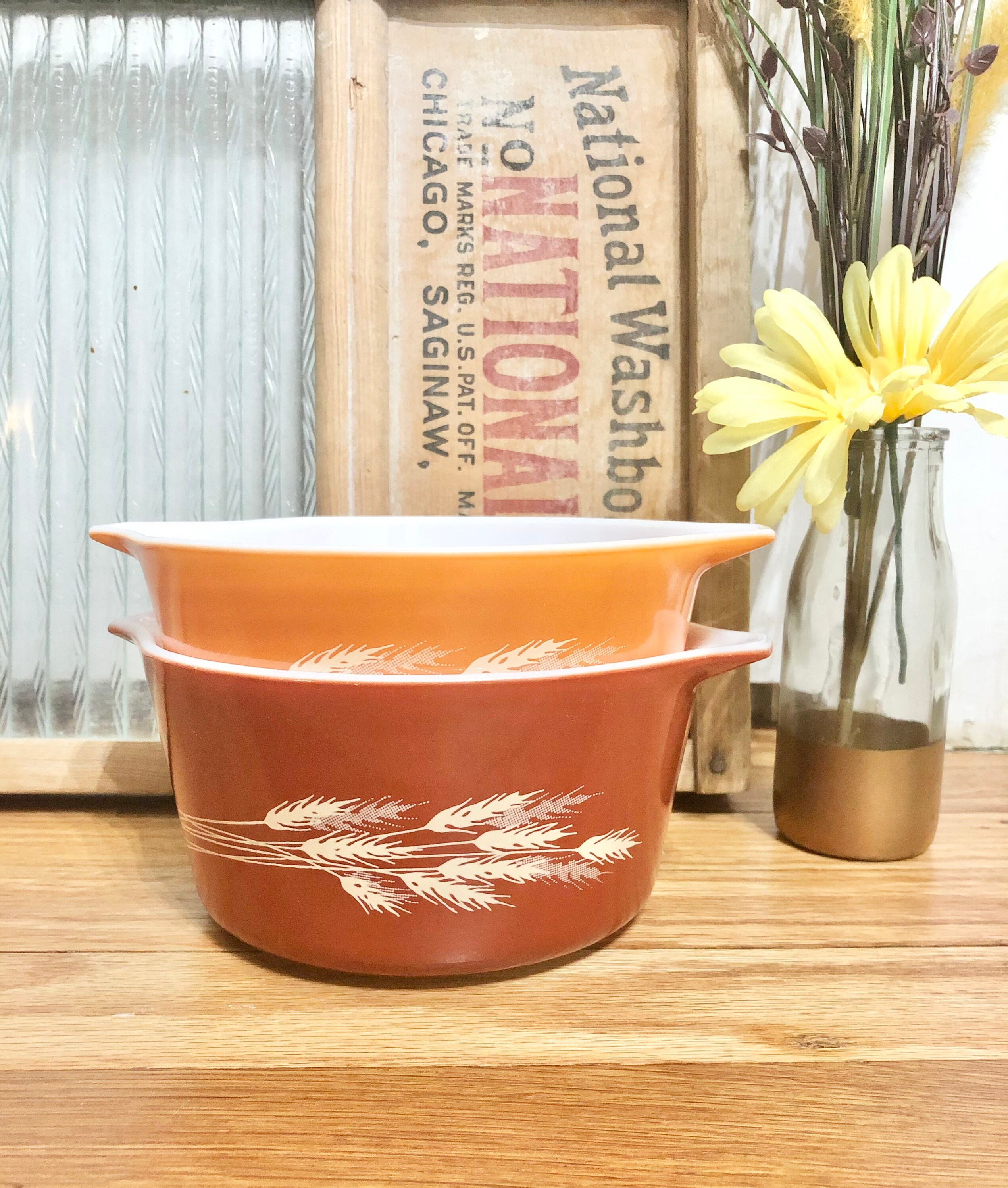 Vintage Pyrex Autumn Harvest Wheat Set of 2 Casseroles With | Etsy