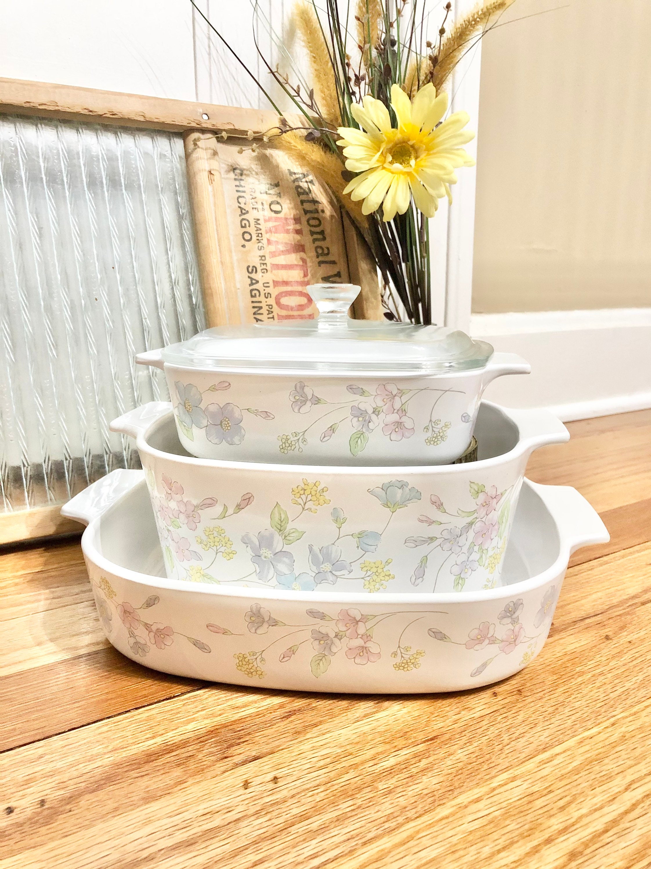 Vintage Corning Ware SET of 3 Pastel Bouquet Pattern - Etsy