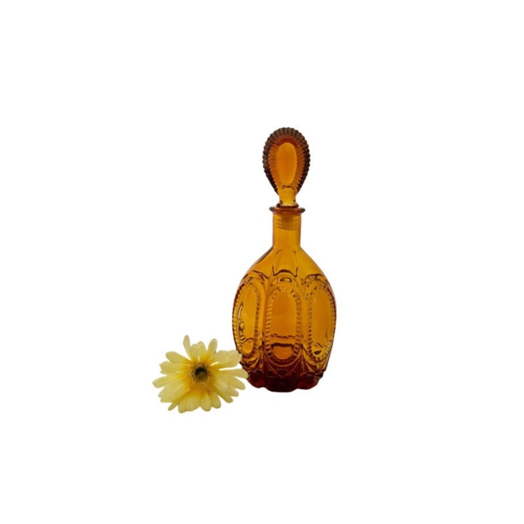 Vintage Amber Glass Decanter / 1970's Amber Glass Decanter Bottle With ...