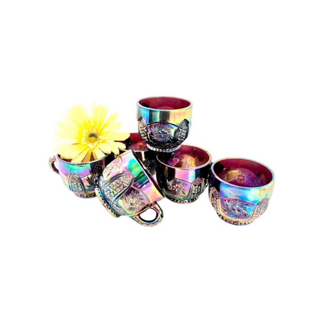 Vintage L.E. Smith Carnival Glass Galaxy Cups / SET of 6 L.E. Smith ...