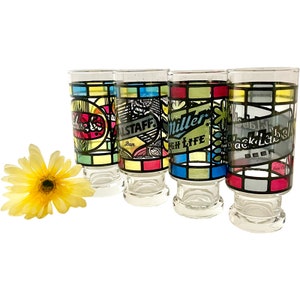 Vintage SET of 4 Stained Glass Beer Glasses / 1970s Beer Glasses ...