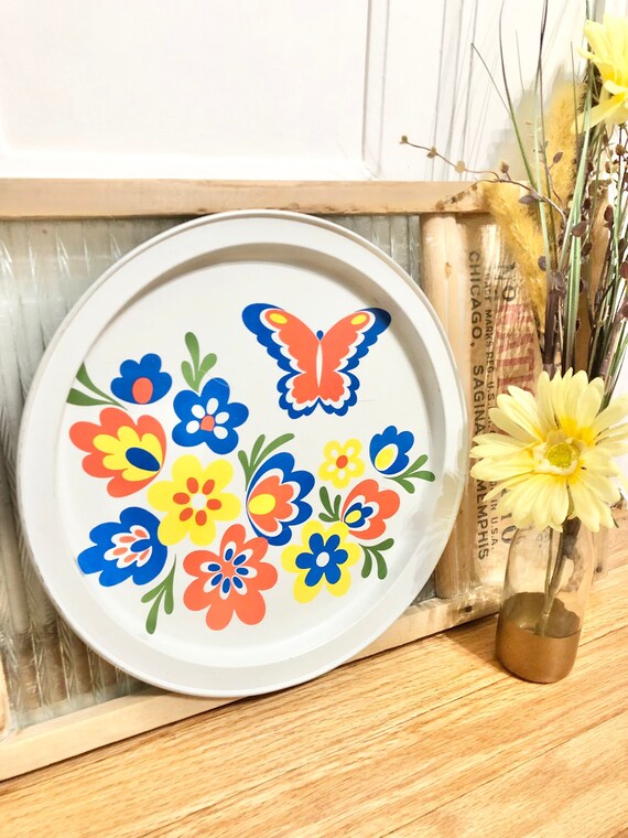 Vintage Flower Power Metal Tray by Fabcraft / Fabcraft Round | Etsy