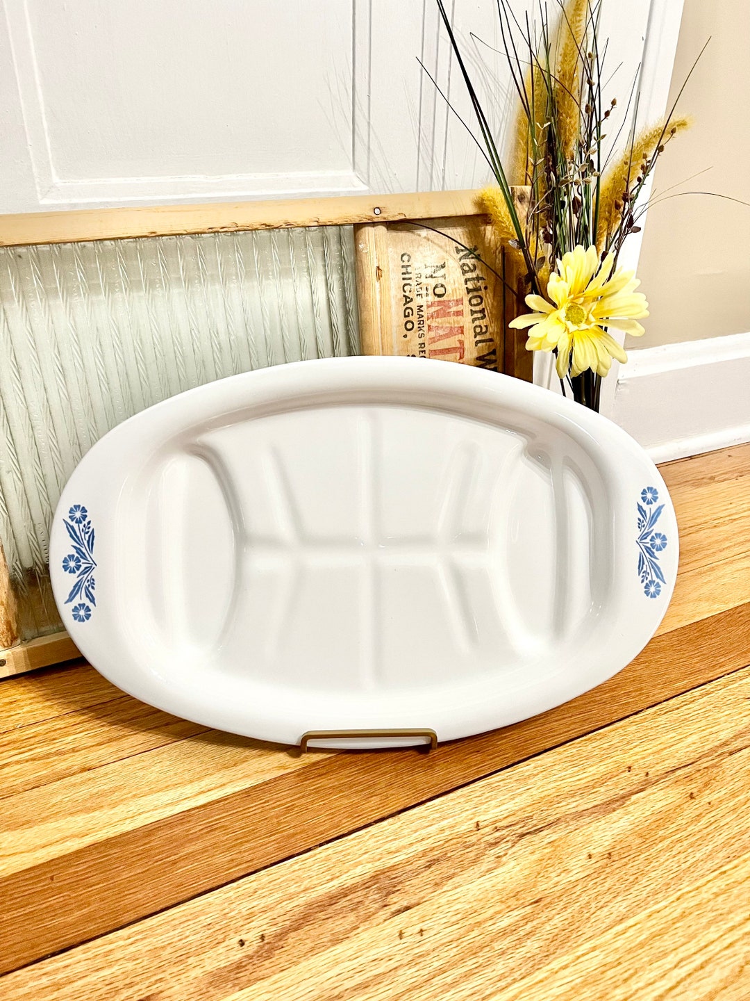 Vintage Corning Ware Blue Cornflower P-19 Oval Meat Serving Platter ...