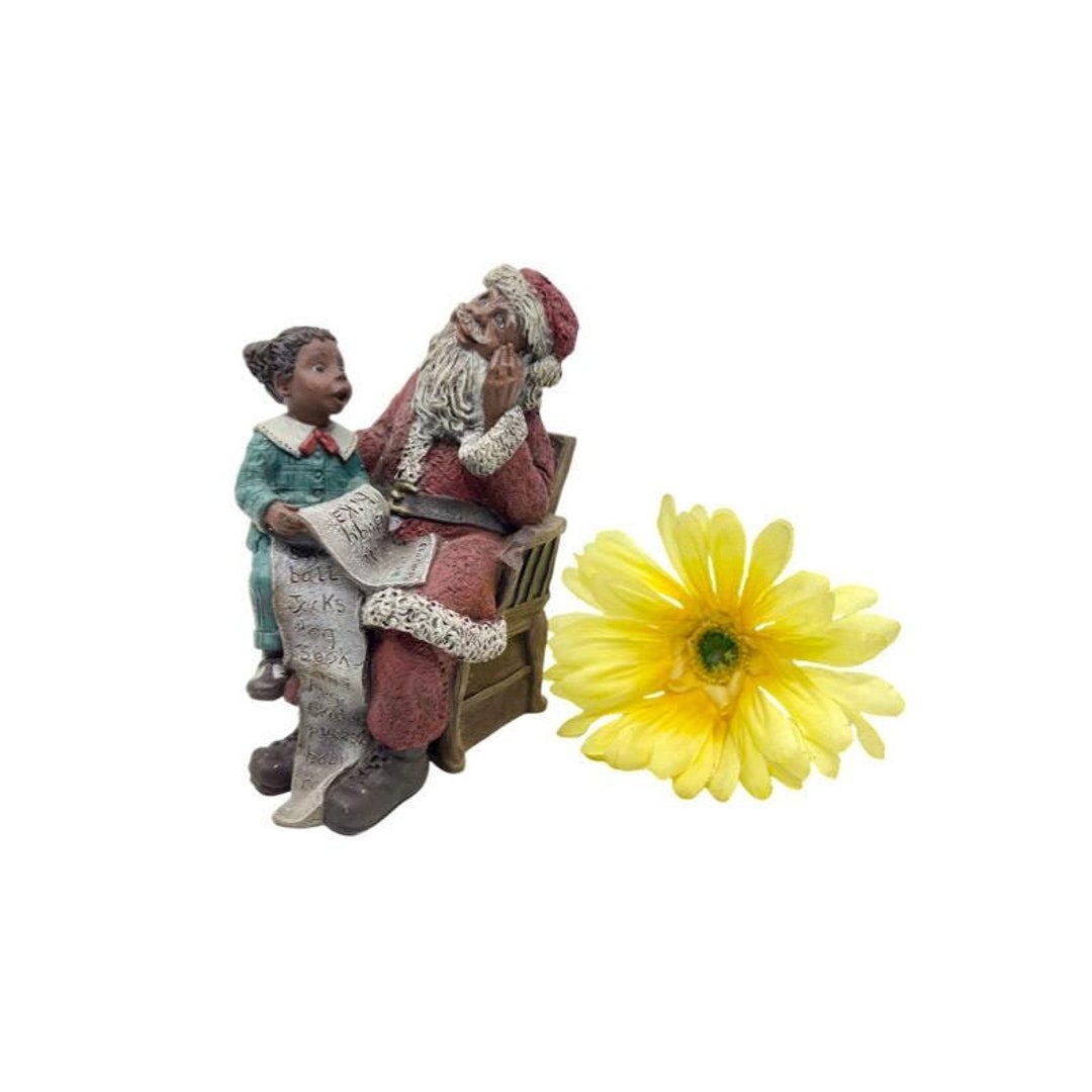 Vintage 1992 Limited Edition Black Santa Claus Figurine Holding Little ...