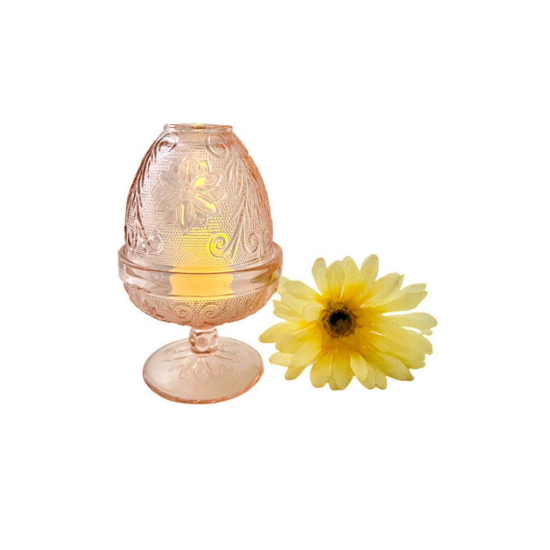 Vintage Fairy Lamp / Tiara Chantilly Pink Glass 2 Piece Fairy Lamp by ...