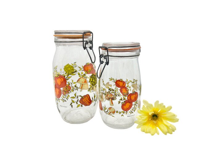 Vintage ARC Large Mushroom Vegetable Glass Jars/canisters With Bail ...
