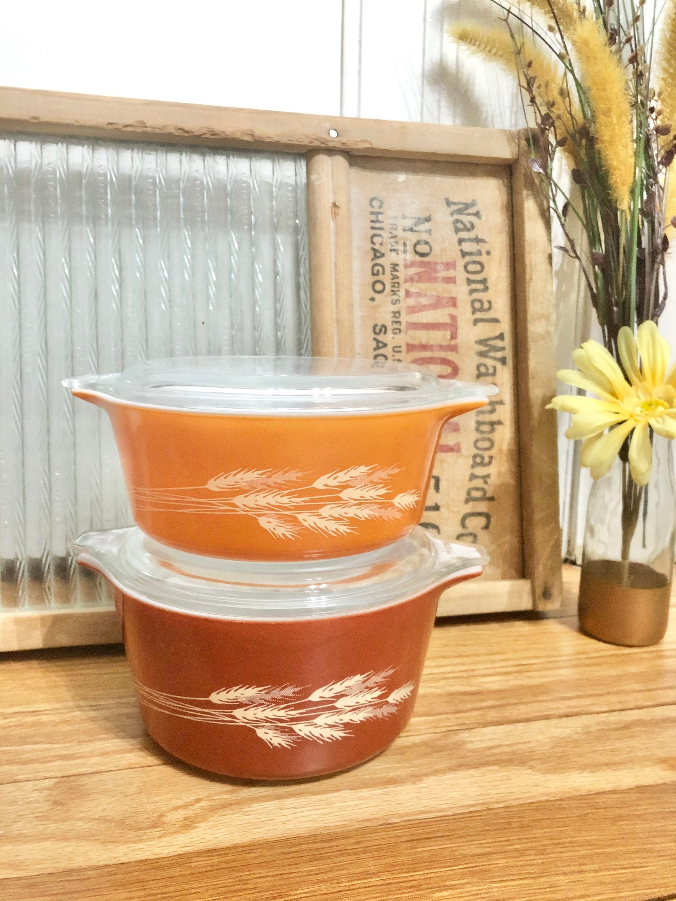 Vintage Pyrex Autumn Harvest Wheat Set of 2 Casseroles With | Etsy
