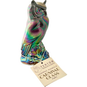 Vintage Fenton Carnival Glass Amethyst Owl With Original Tags / Fenton ...