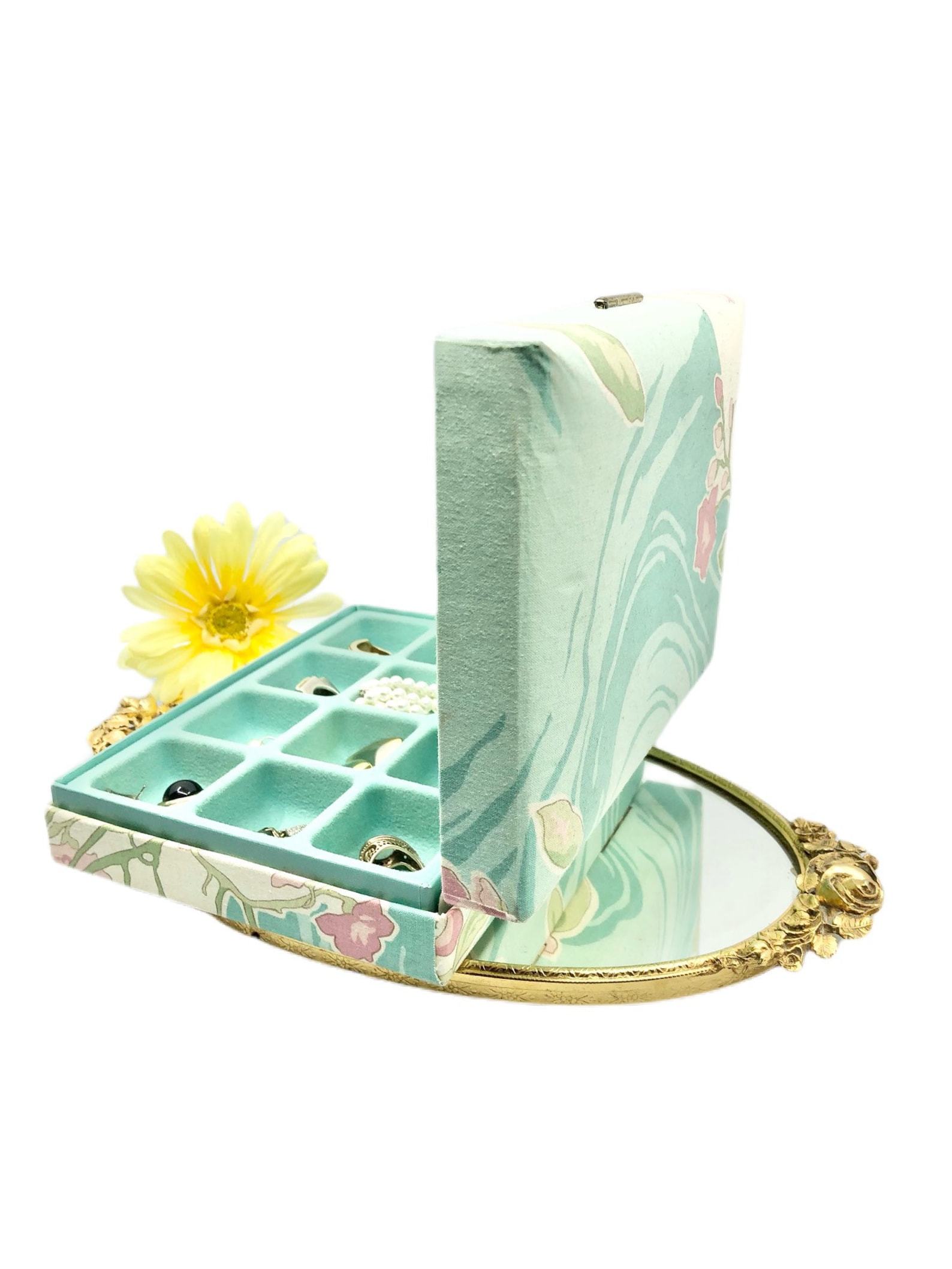 Vintage Large Floral Fabric Jewelry Box With Divided Inserts / - Etsy