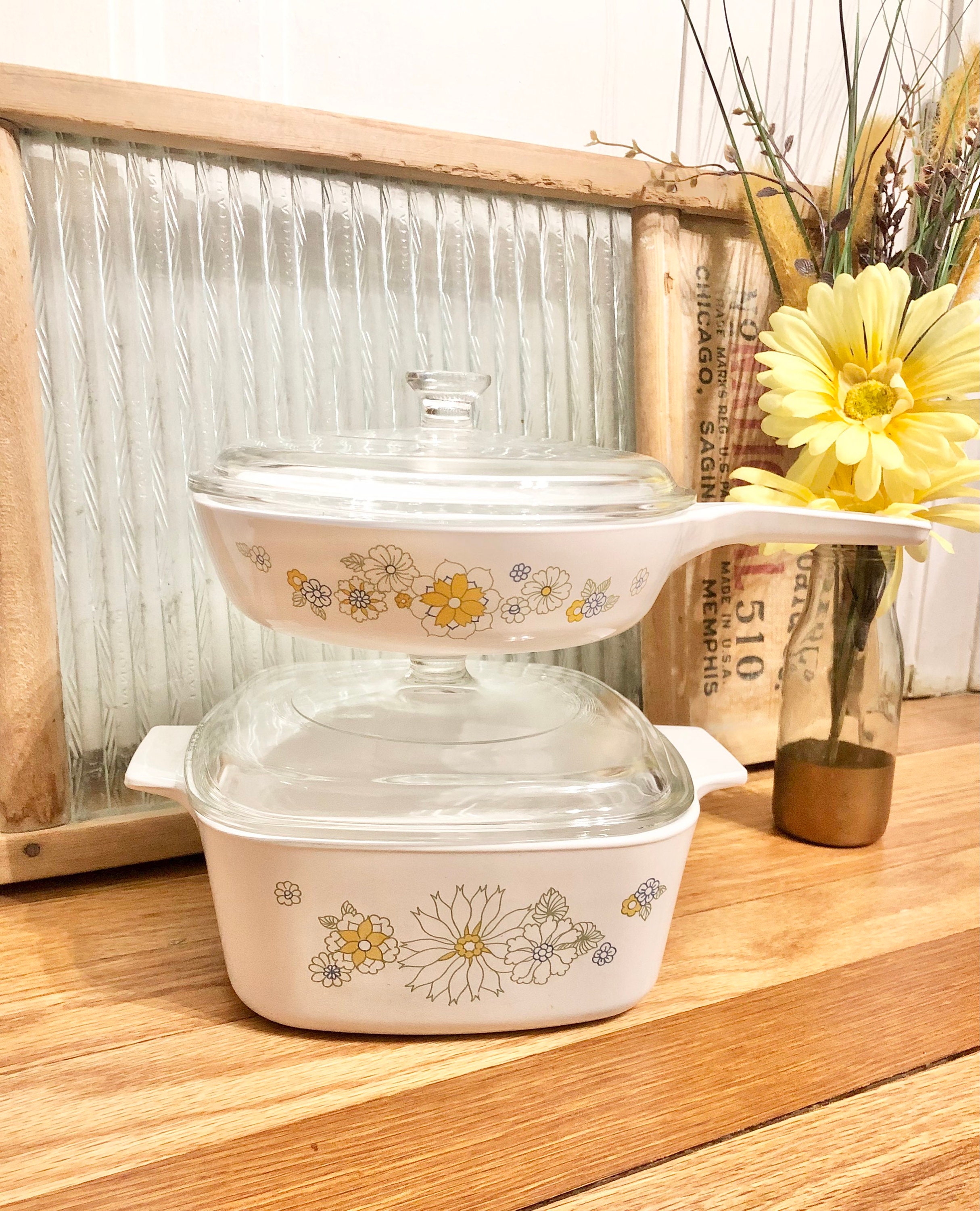 Vintage Corning Ware Floral Bouquet Casserole Dish and Skillet Set - Etsy
