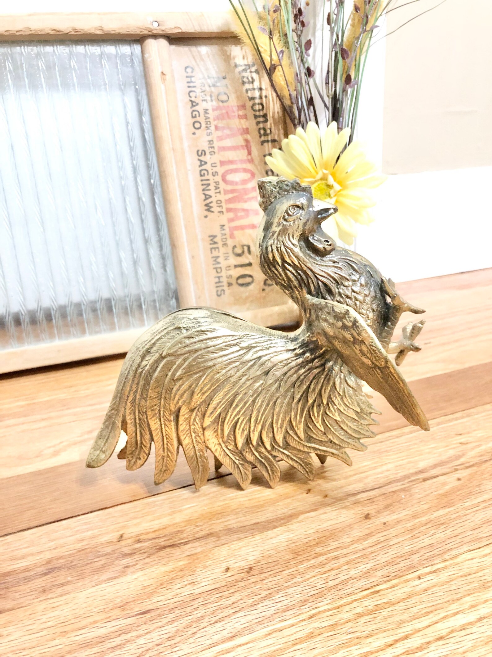Vintage Brass Big Metal Rooster / Mid-century Brass Rooster / - Etsy
