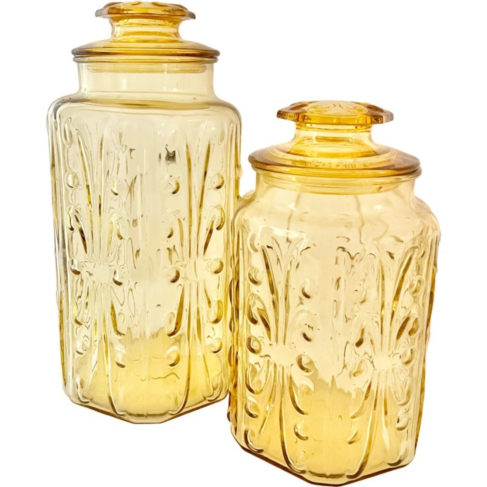 Vintage Set of 2 Amber / Yellow Glass Canisters / Apothecary - Etsy
