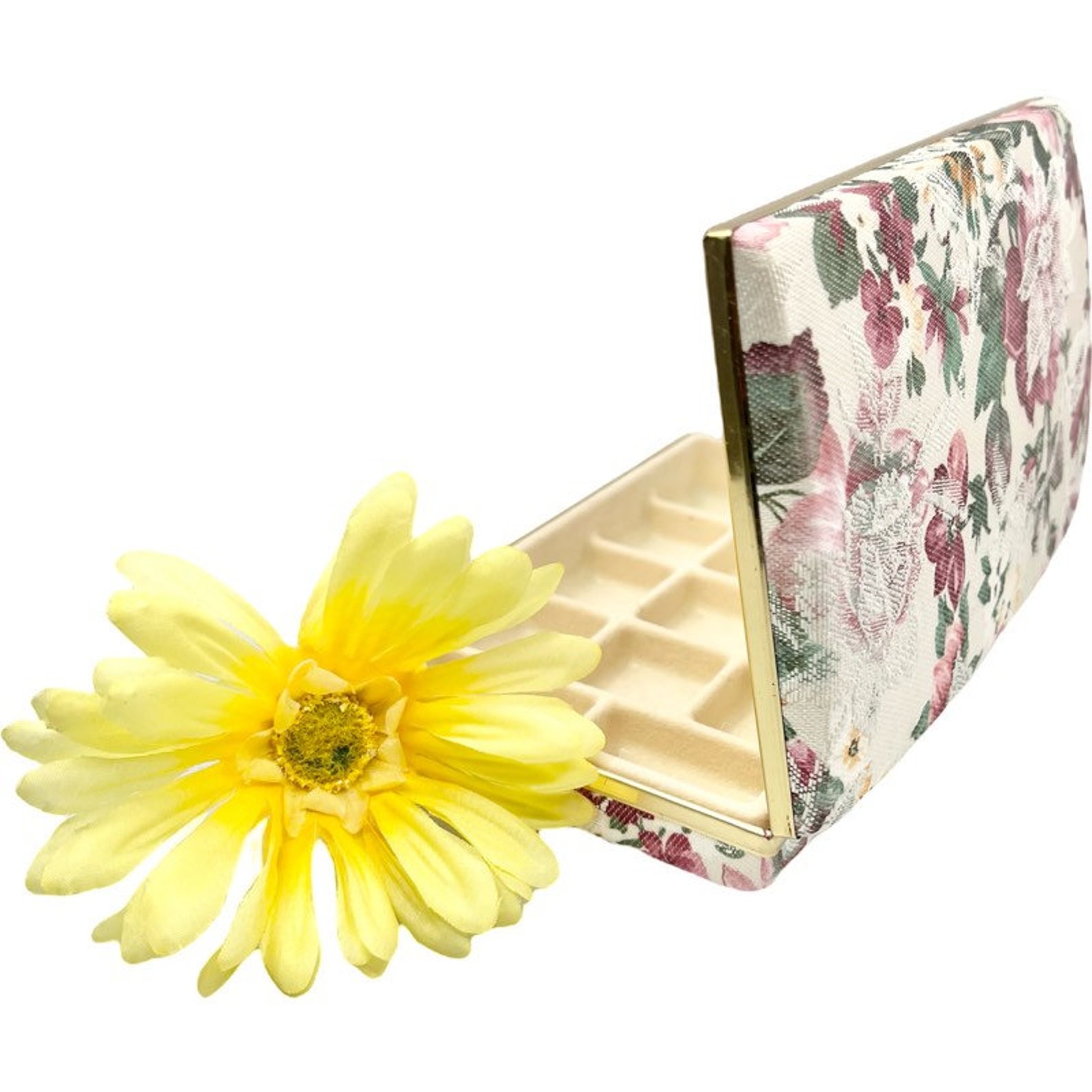Vintage Floral Fabric Jewelry Box With Divided Inserts / | Etsy