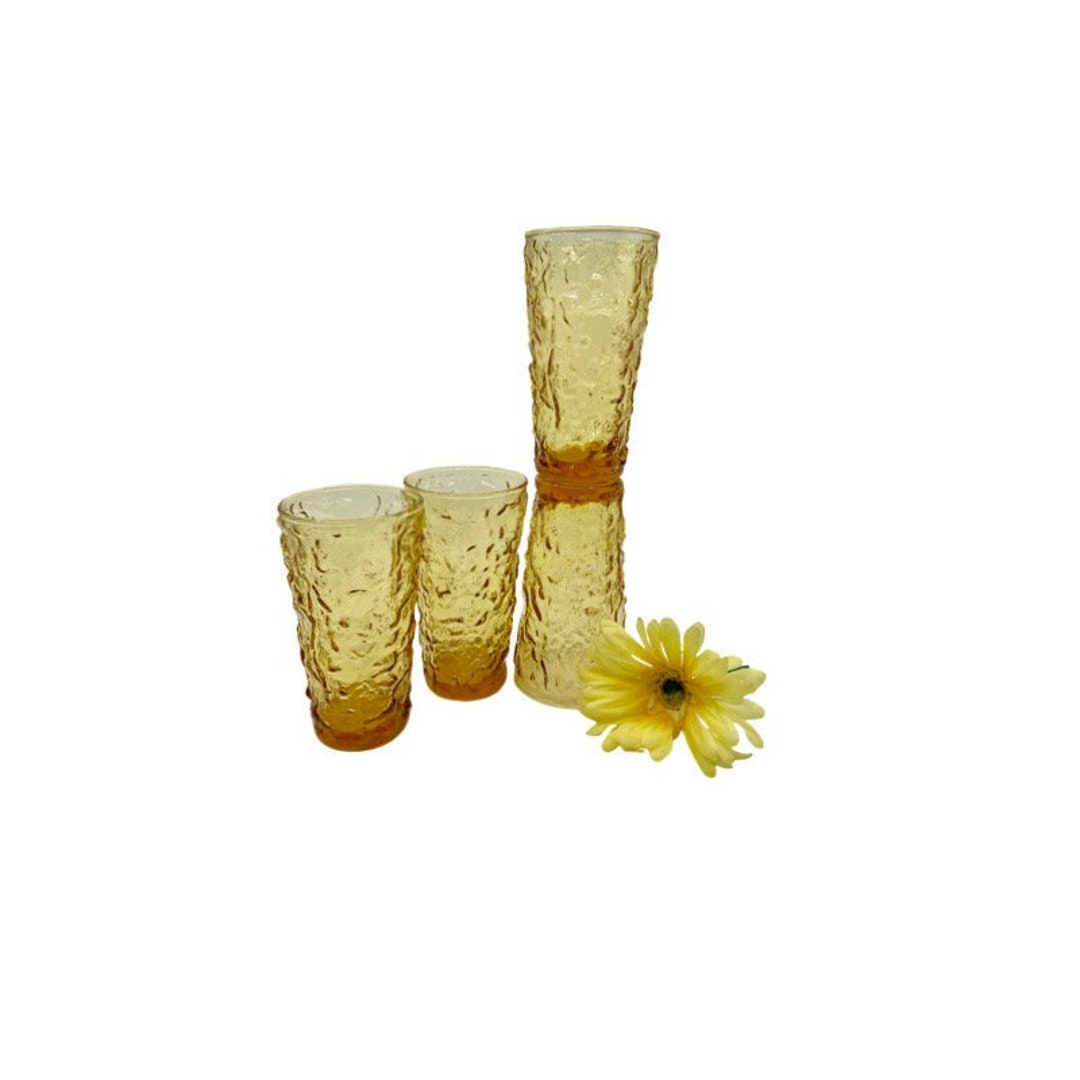 Vintage Anchor Hocking Lido Milano Honey Gold Amber Set Of 4 Glasses