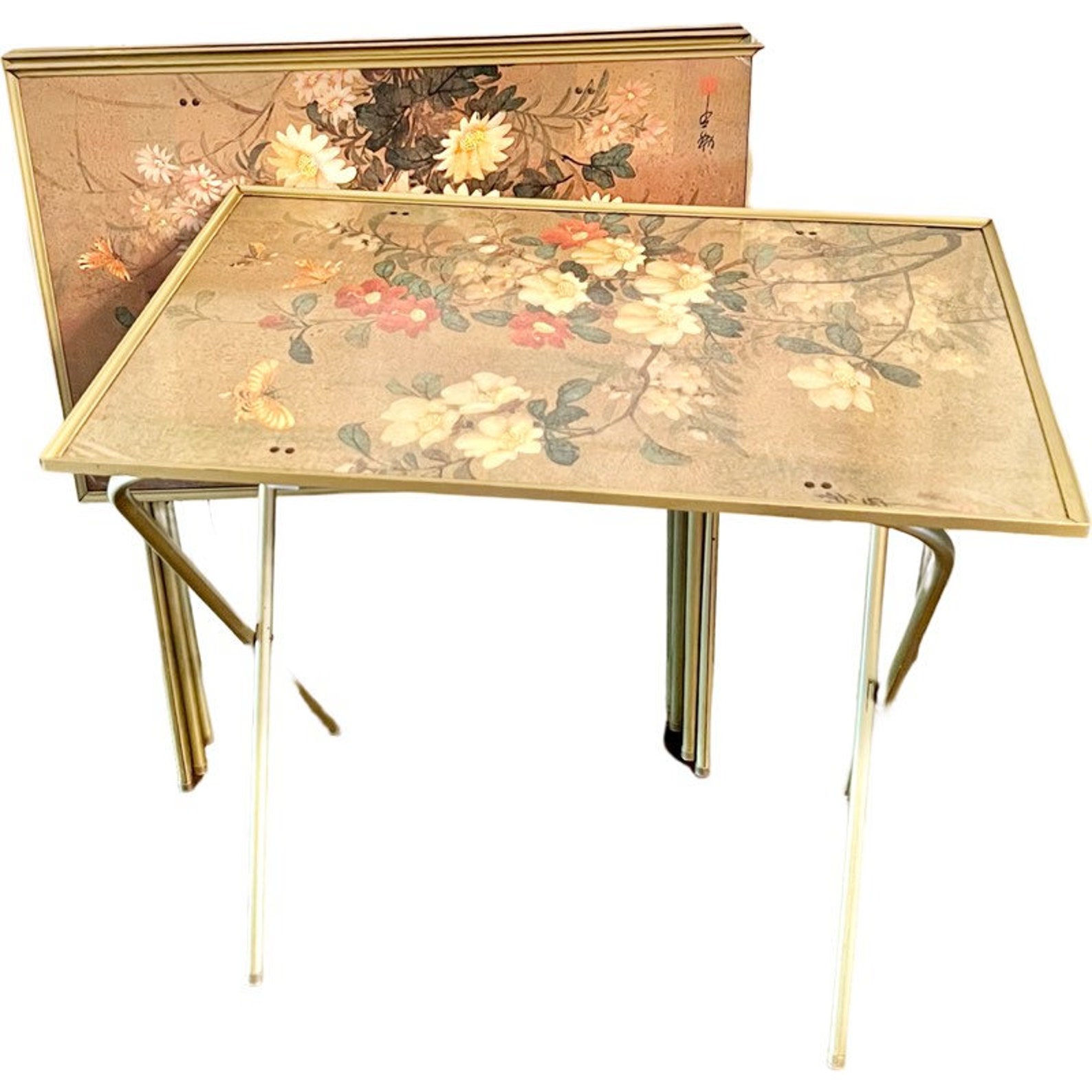 Rare Vintage MCM Set of 4 Floral TV Tray Tables / 1970's - Etsy