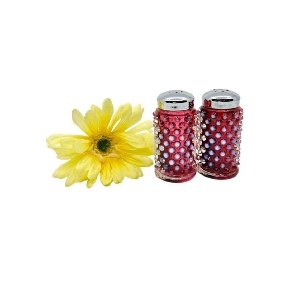 Vintage Fenton Cranberry Hobnail Salt and Pepper Shaker Set - Etsy