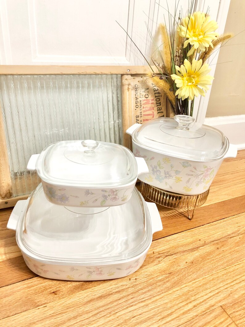 Vintage Corning Ware SET of 3 Pastel Bouquet Pattern | Etsy