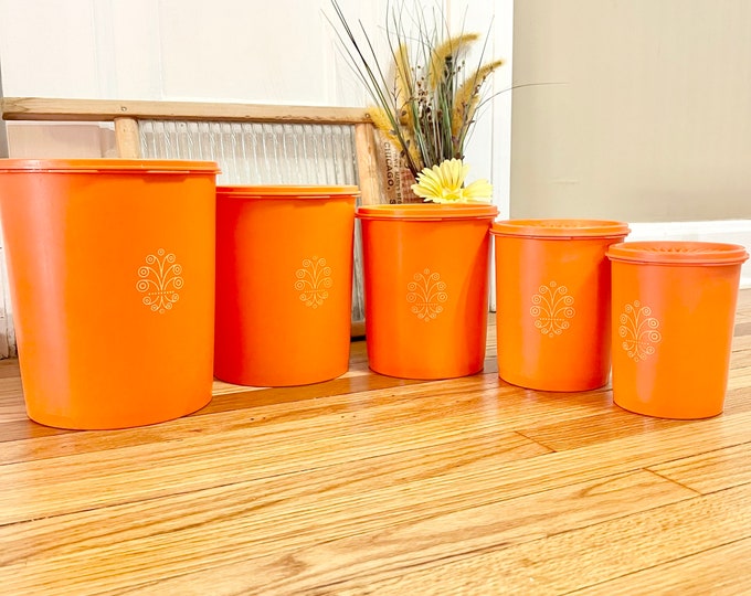Vintage Orange Tupperware Set of 5 Servalier Nesting Canisters ...