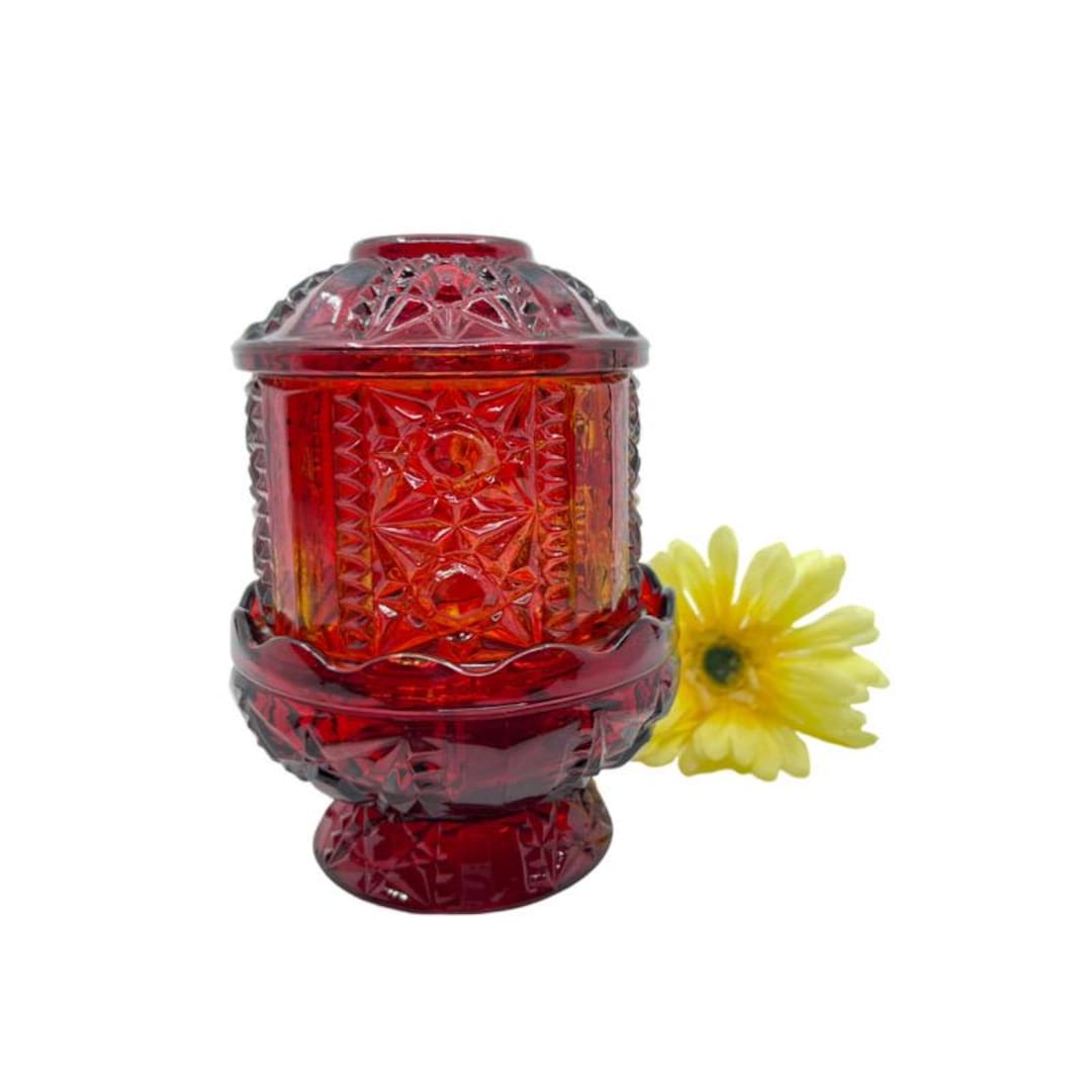 Vintage Fairy Lamp / Indiana Glass "stars & Bars" Flash Ruby Red Fairy ...