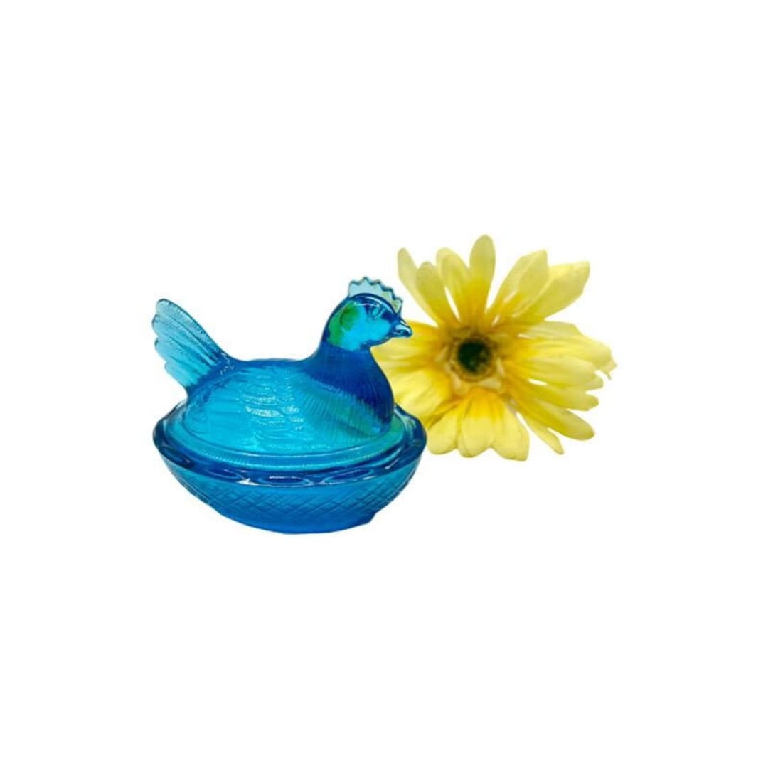 Vintage Mini Blue Glass Hen on Nest / 1960s Blue Mini Hen on Nest Bowl ...