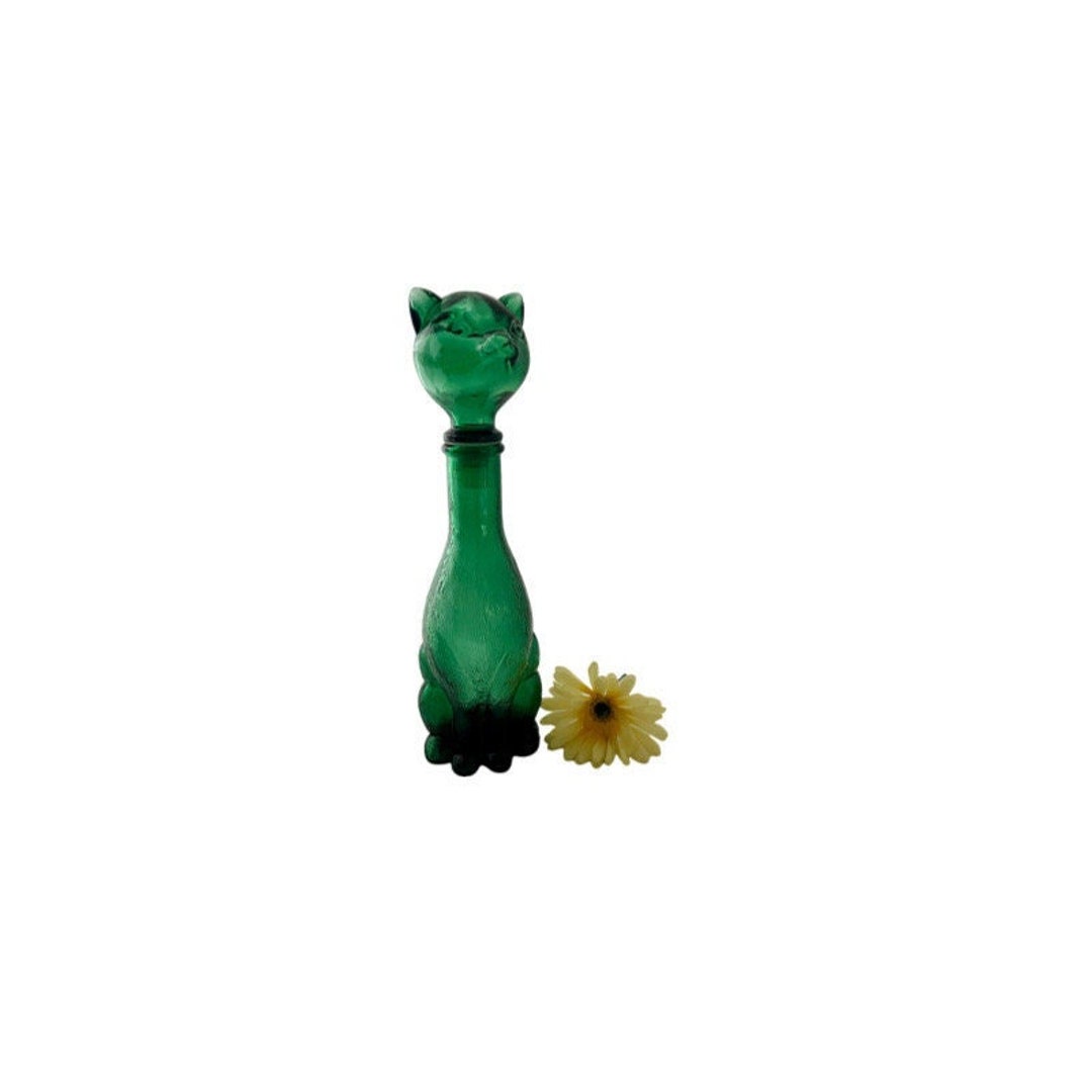 Vintage Empoli Cat Decanter 15 Tall Italian Emerald Green Glass Bottle ...
