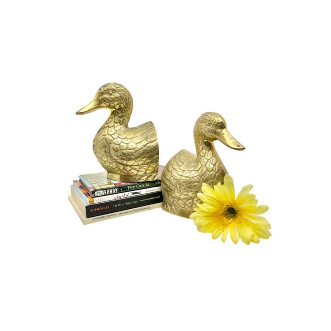 Vintage Solid Brass Large Duck Bookends / Mid-century Solid Brass Duck ...