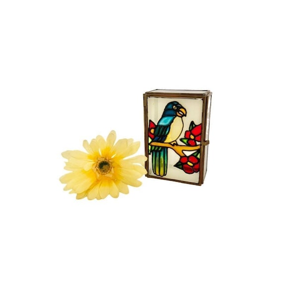Vintage Stained Glass Parrot Jewelry Box - Mid-Centur… - Gem